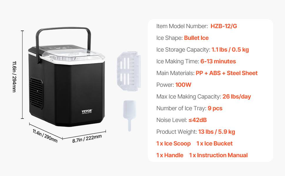 Portable Countertop Ice Maker 26Lbs/24H Self-Cleaning with Scoop Basket ...