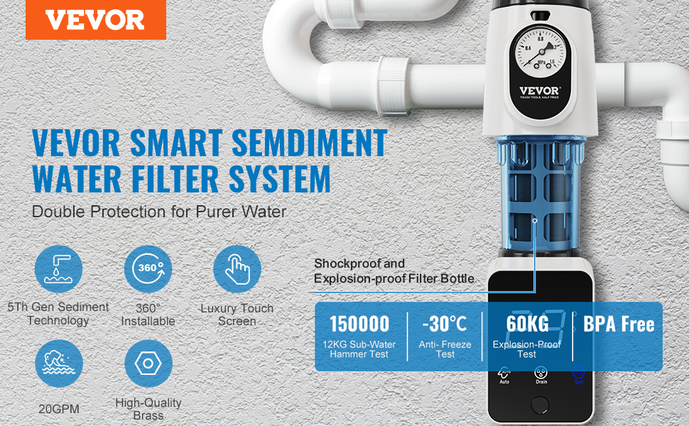 VEVOR Spin Down Filter, 40 Micron Whole House Sediment Filter for Well ...