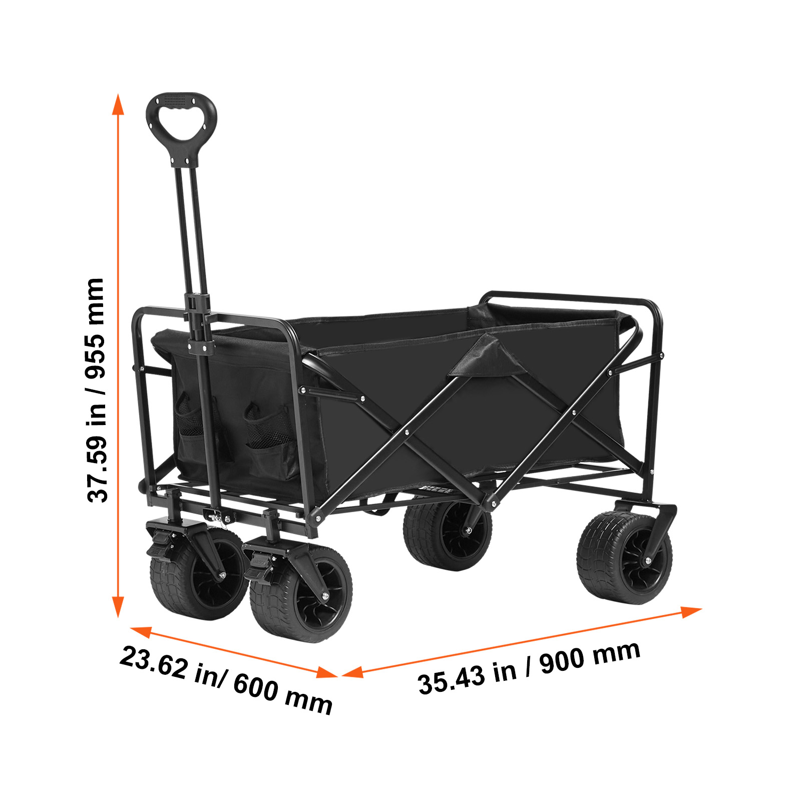 VEVOR Collapsible Folding Wagon, 3 cu.ft Beach Wagon Cart with All ...