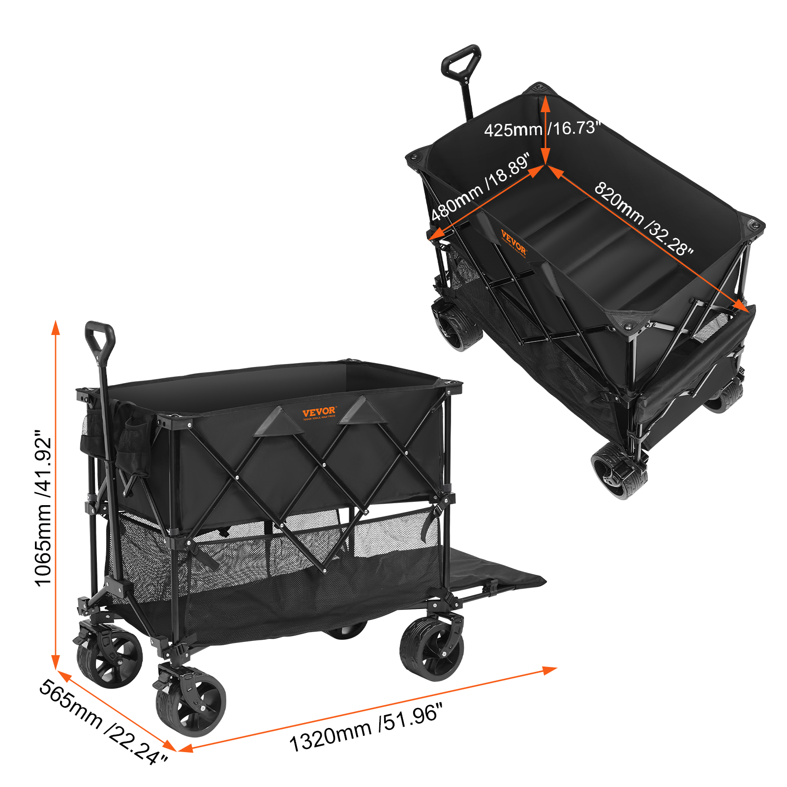 VEVOR Foldable Double Decker Wagon, 400L Collapsible Wagon Cart with ...
