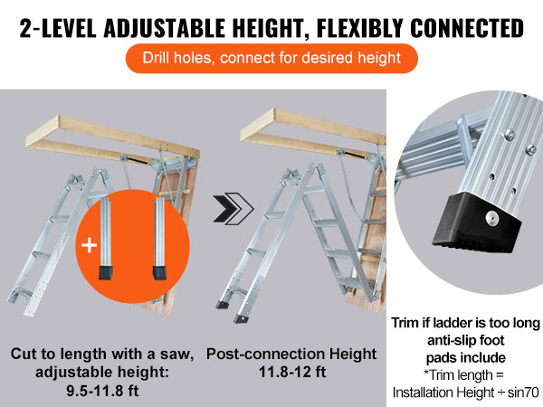 VEVOR Attic Ladder Foldable, 350-pound Capacity, 22.5" x 63", Multi ...