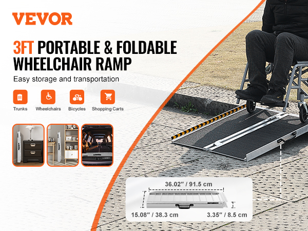 VEVOR Portable Wheelchair Ramp, 3 ft 800 lbs Capacity, Non-Slip ...
