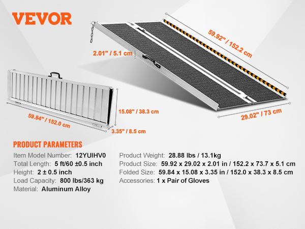 VEVOR Portable Wheelchair Ramp, 5 ft 800 lbs Capacity, Non-Slip ...