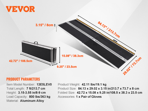 VEVOR Portable Wheelchair Ramp, 7 ft 800 lbs Capacity, Non-Slip ...