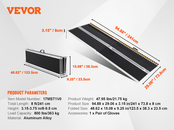 VEVOR Portable Wheelchair Ramp, 8 ft 800 lbs Capacity, Non-Slip ...