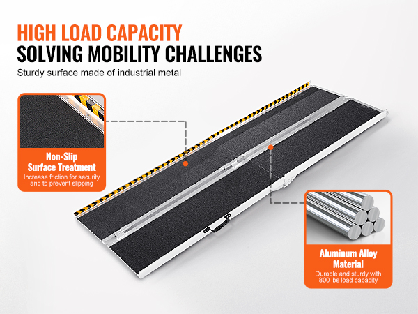 VEVOR Portable Wheelchair Ramp 8FT, Non-Slip Aluminum Folding Handicap ...