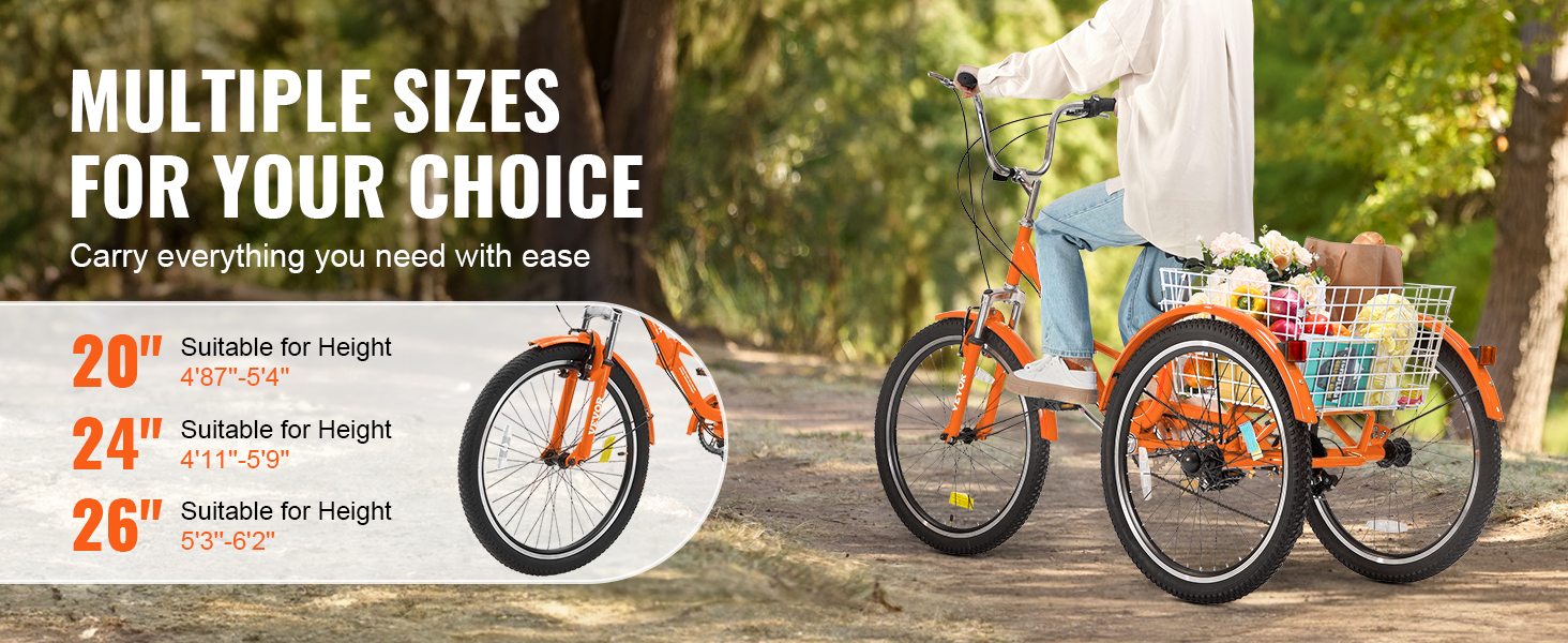 VEVOR Folding Adult Tricycle, 24-Inch 7-Speed Adult Folding Trikes ...