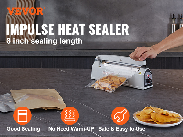 VEVOR Impulse Sealer 8 inch, Manual Heat Sealing Machine with ...