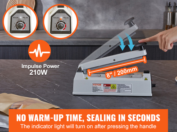 VEVOR Impulse Sealer 8 inch, Manual Heat Sealing Machine with ...