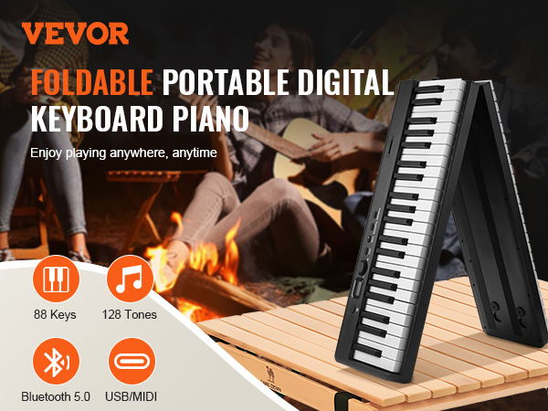 VEVOR 88 Key Folding Keyboard Piano Kannettava Taitettava Piano Bluetooth MIDI Musta | VEVOR FIN