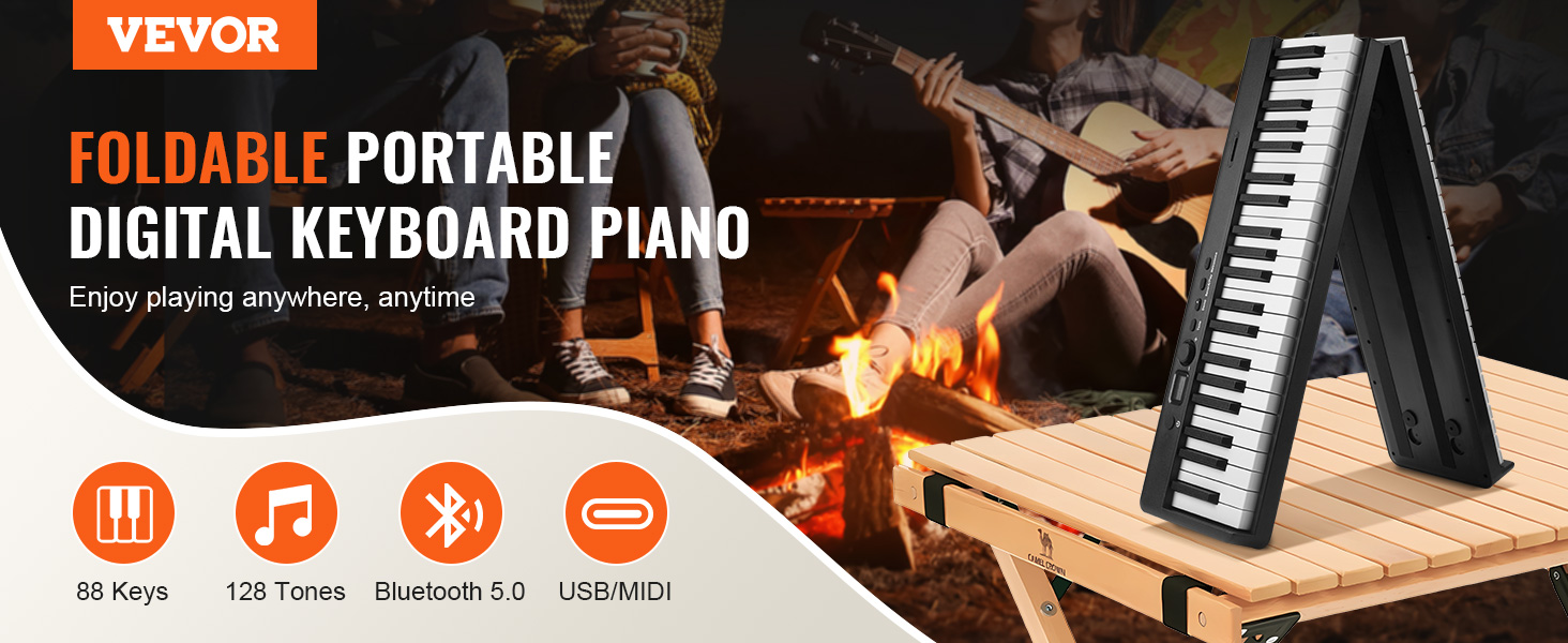 VEVOR 88 Key Folding Keyboard Piano Portable Foldable Piano Bluetooth MIDI Svart | VEVOR EU