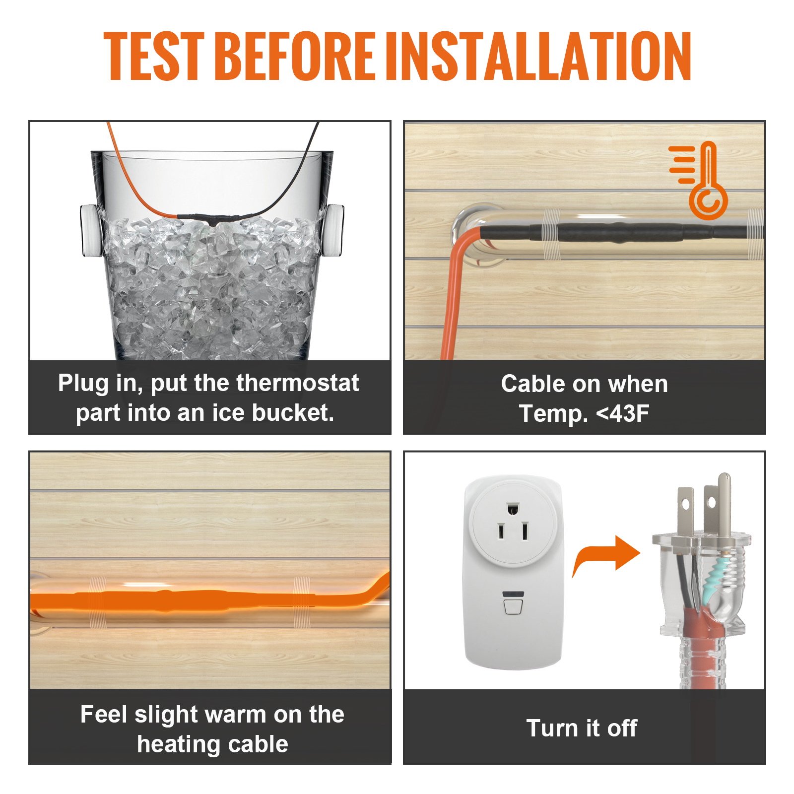 Self-Regulating Pipe Heating Cable 15FT 5W/FT Heat Tape with Thermostat ...