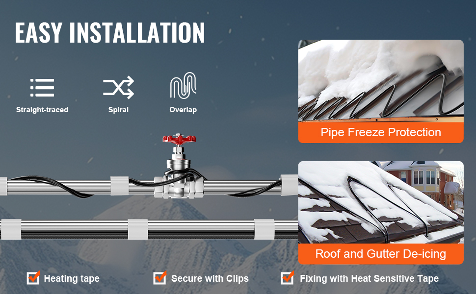 VEVOR Self-Regulating Pipe Heating Cable 100FT 5W/FT Heat Tape for ...