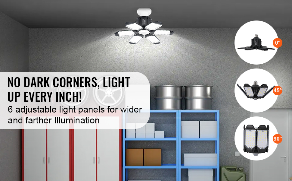 VEVOR LED Garage Light 15000LM 2 Packs Deformable Bright Shop Ceiling ...