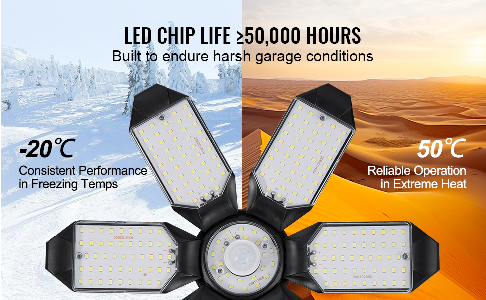 VEVOR LED Garage Light 15000LM 2 Packs Deformable Bright Shop Ceiling ...
