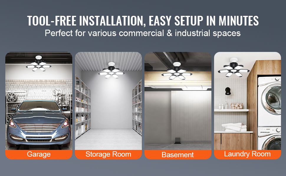 VEVOR LED Garage Light 15000LM 2 Packs Deformable Bright Shop Ceiling ...