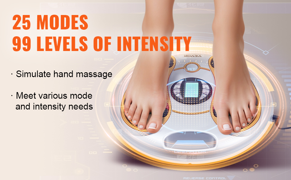 VEVOR Foot Circulation Stimulator EMS & TENS Foot Massager 25 Modes 99 ...