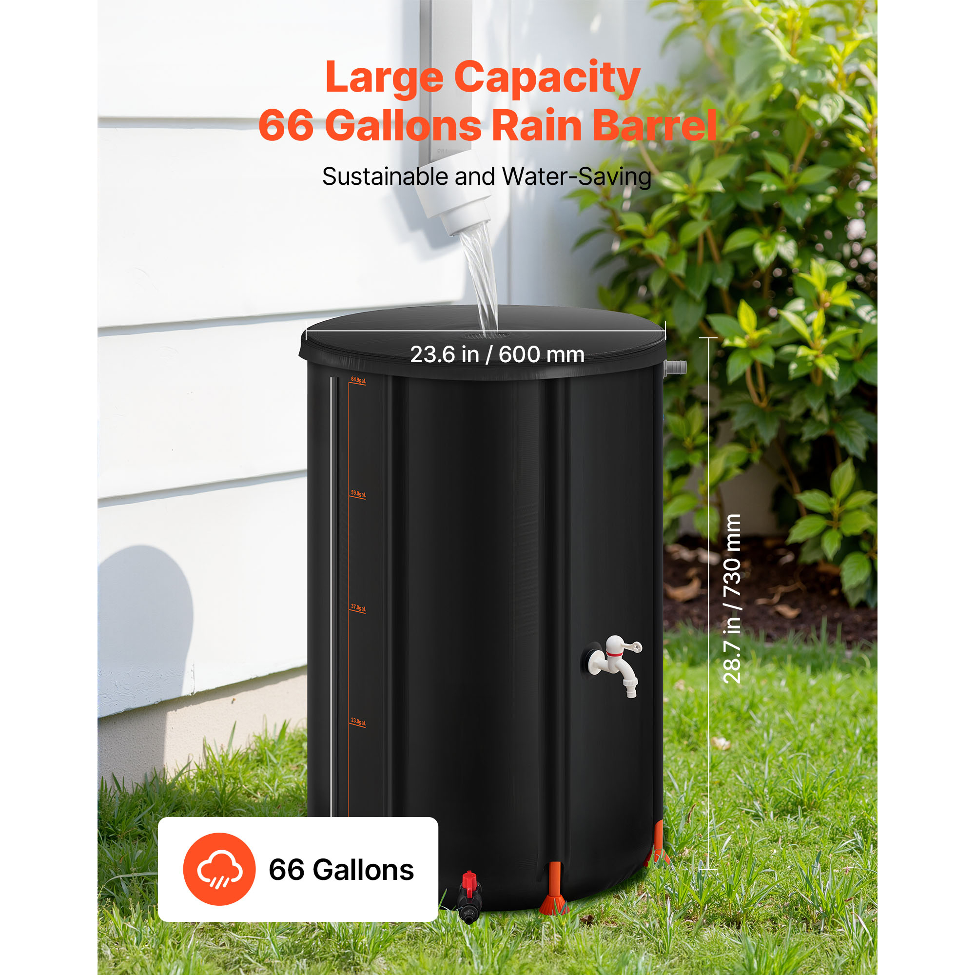 Mophorn Collapsible Rain Barrel, 250 L Portable Rainwater Collection ...
