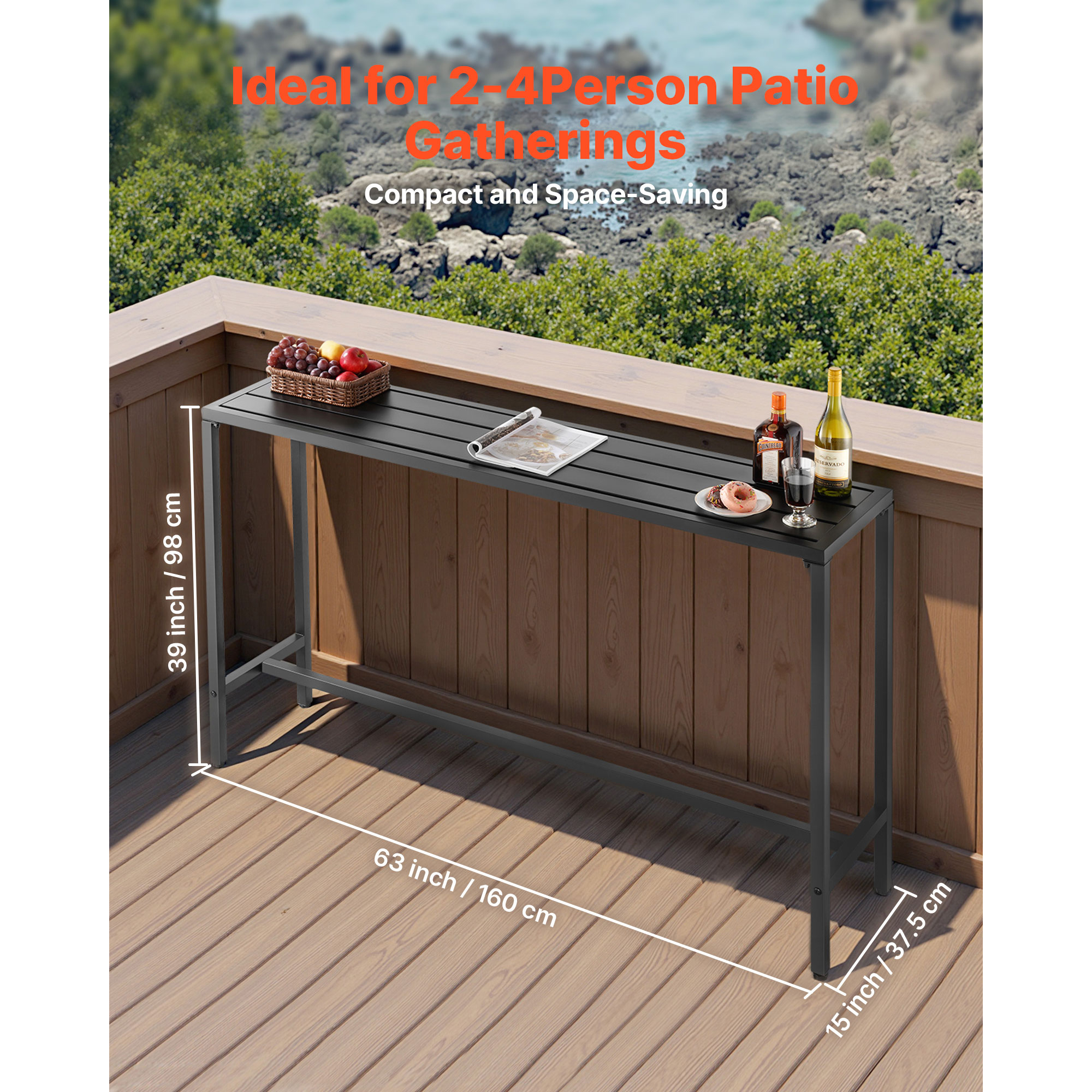 Mophorn Outdoor Bar Table, 63 x 15 in Counter Height Table with Durable ...
