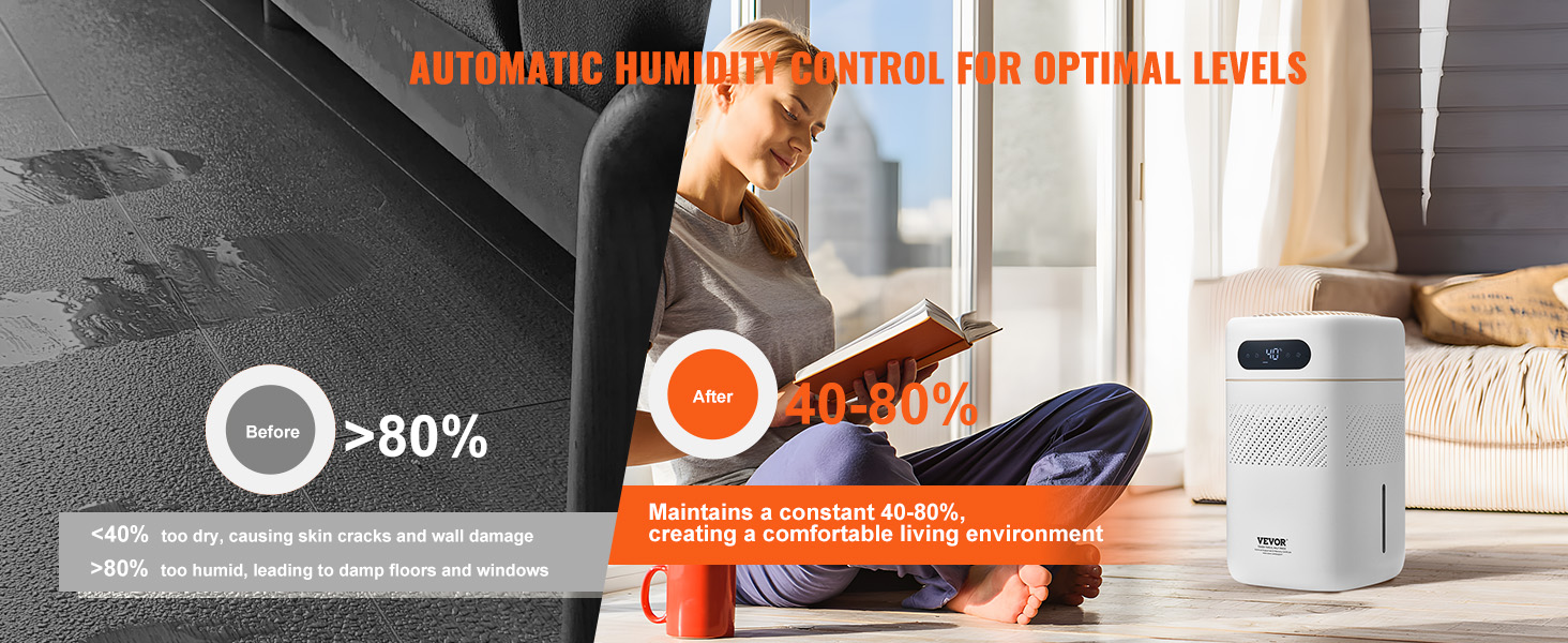 VEVOR 5L(1.32G) Evaporative Humidifier for 538.2 sqft Air Purifier for ...