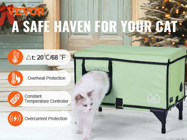 VEVOR Elevated Heated Cat House Cuboid Kitty Shelter with Heated Pad ...