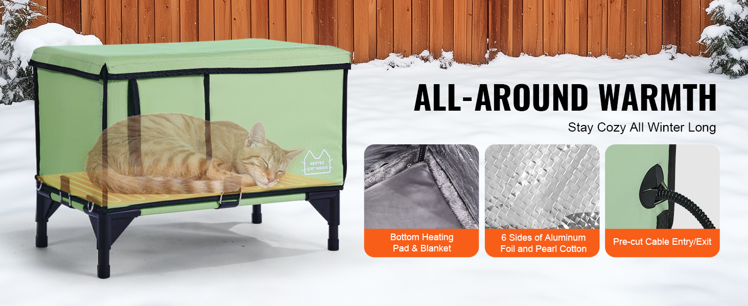 VEVOR Elevated Heated Cat House Cuboid Kitty Shelter with Heated Pad ...