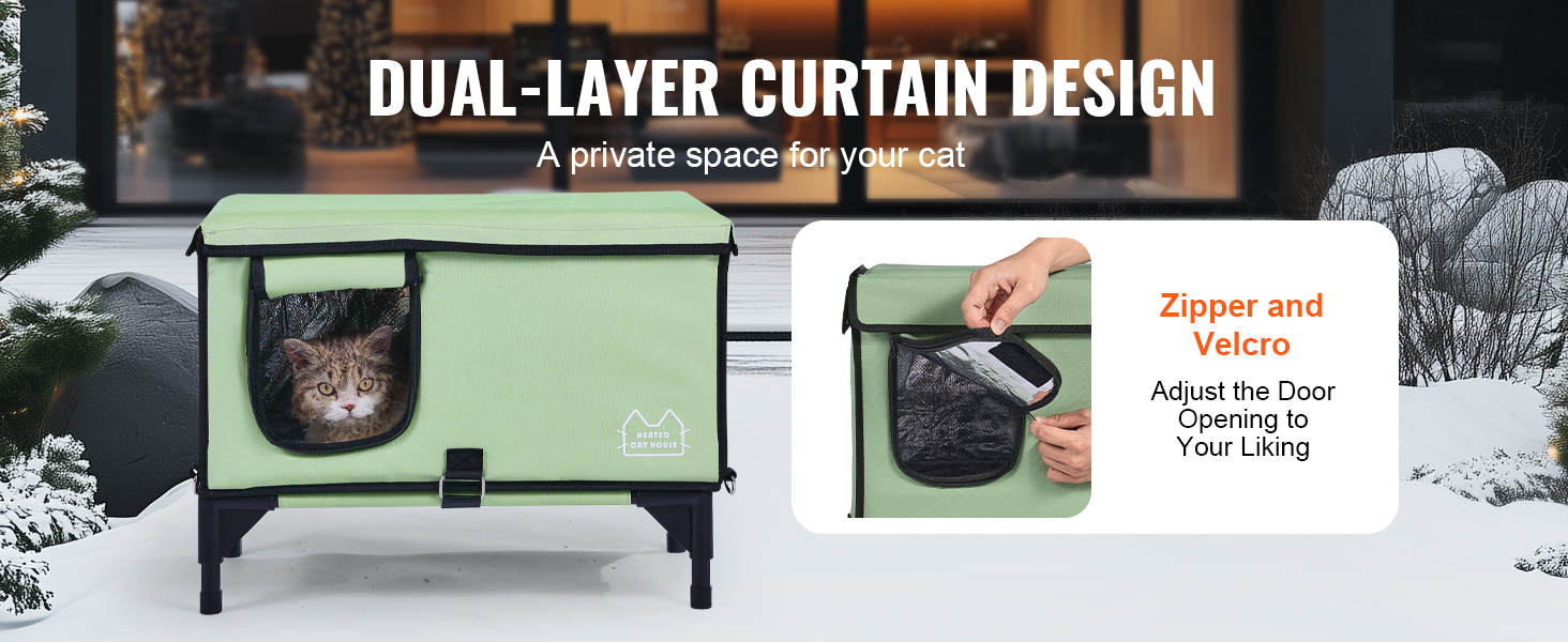 VEVOR Elevated Heated Cat House Cuboid Kitty Shelter with Heated Pad ...