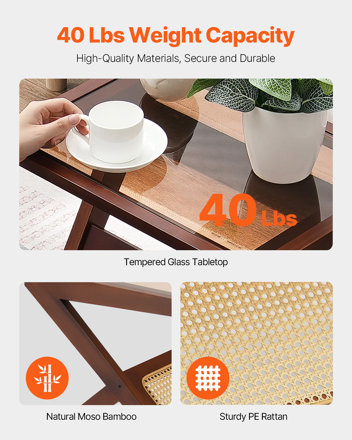 Rattan Coffee Table Z-Shaped/Rectangle/Round Table 1/2-Tier for Living ...