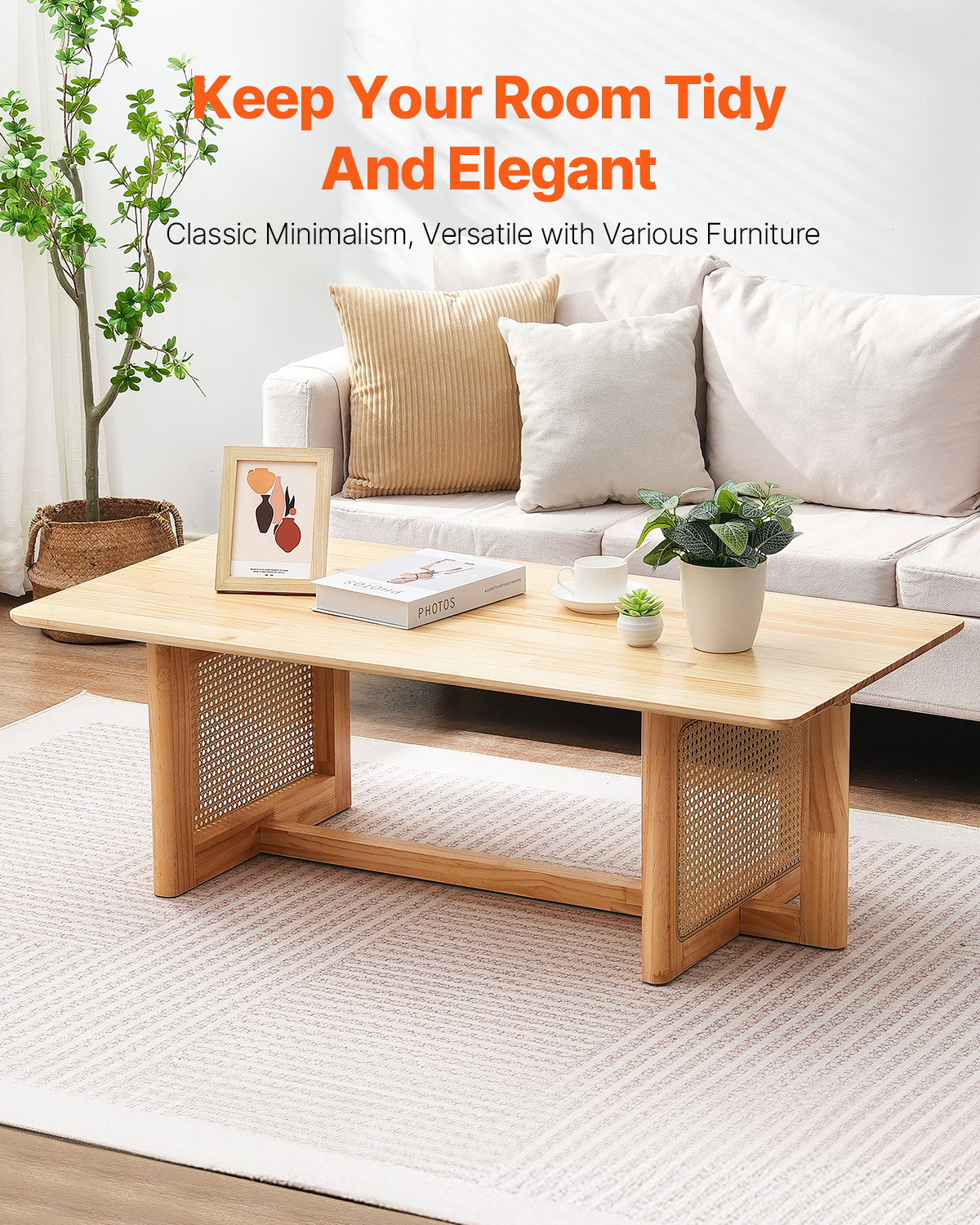 Rattan Coffee Table Z-Shaped/Rectangle/Round Table 1/2-Tier for Living ...