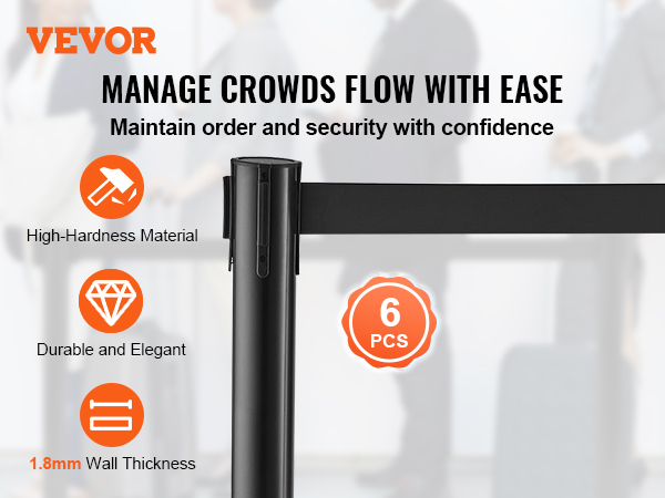 VEVOR Crowd Control Stanchions, 6-Pack Crowd Control Barriers with 3PCS ...