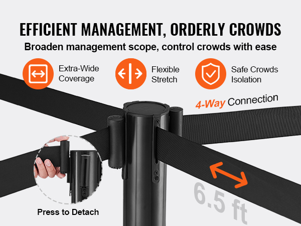 VEVOR Crowd Control Stanchions, 6-Pack Crowd Control Barriers with 3PCS ...