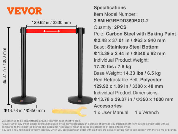 VEVOR Crowd Control Stanchions, 2-Pack Crowd Control Barriers, Carbon ...