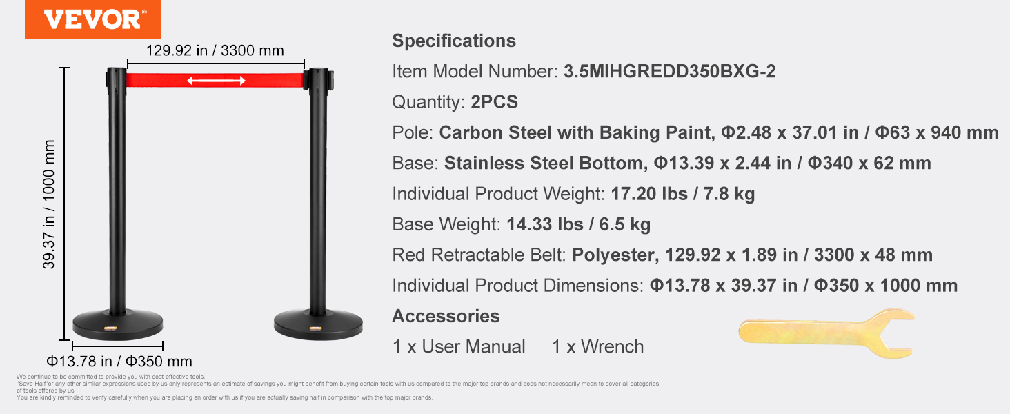 VEVOR Crowd Control Stanchions, 2-Pack Crowd Control Barriers, Carbon ...