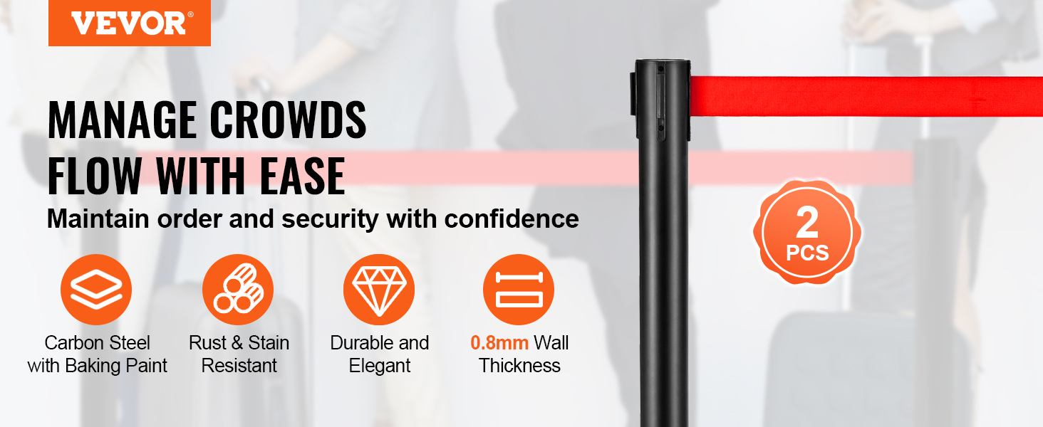 VEVOR Crowd Control Stanchions, 2-Pack Crowd Control Barriers, Carbon ...