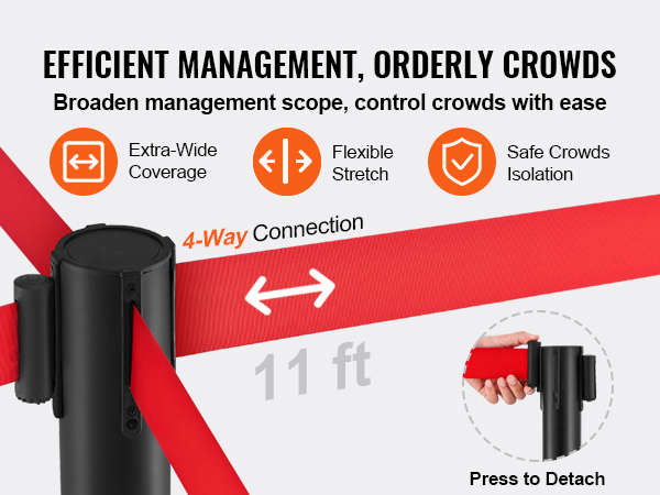 VEVOR Crowd Control Stanchions, 2-Pack Crowd Control Barriers, Carbon ...