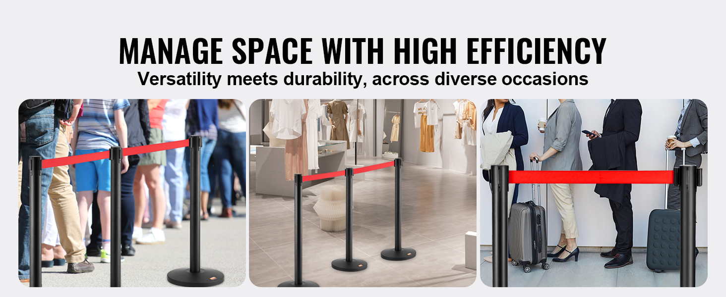VEVOR Crowd Control Stanchions, 2-Pack Crowd Control Barriers, Carbon ...