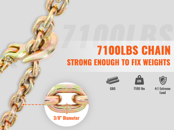 VEVOR Transport Binder Chain, 7100 lbs Working Load Limit, 3/8'' x 20 ...