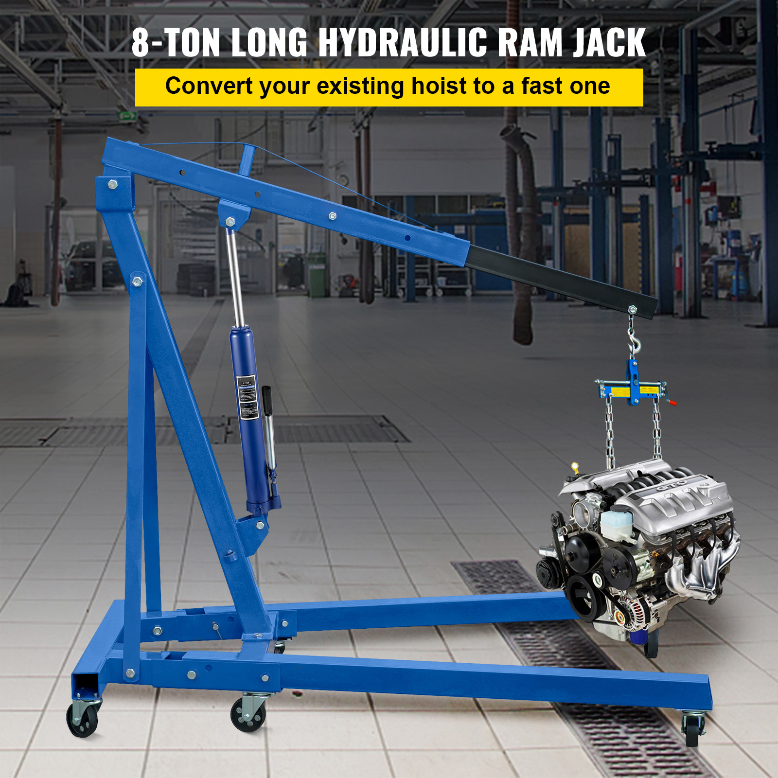 Uimoso 8 Ton Hydraulic/Air Long Ram Jack Single Pump Clevis Base Engine ...
