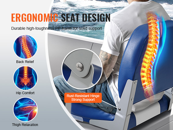 VEVOR Boat Seat Low Back Fold-Down Fishing Boat Chair with Sponge ...