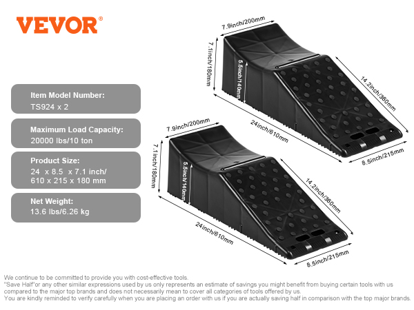 VEVOR Car Plastic Tandem Wheel Change Ramp Caravan Motor Home 20000 lbs ...