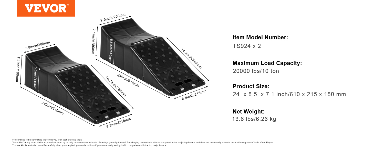 VEVOR Car Plastic Tandem Wheel Change Ramp Caravan Motor Home 20000 lbs ...