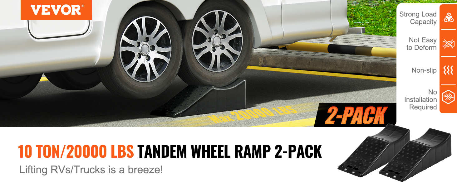 VEVOR Car Plastic Tandem Wheel Change Ramp Caravan Motor Home 20000 lbs ...