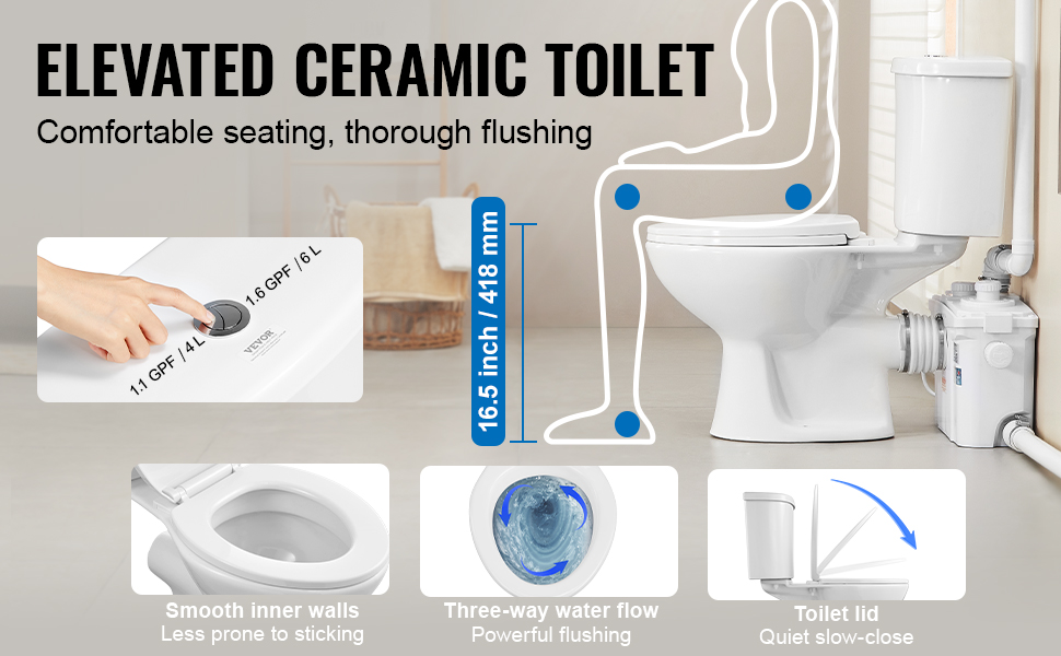 VEVOR Macerating Toilet System with 800W Pump Upflush Toilet For ...
