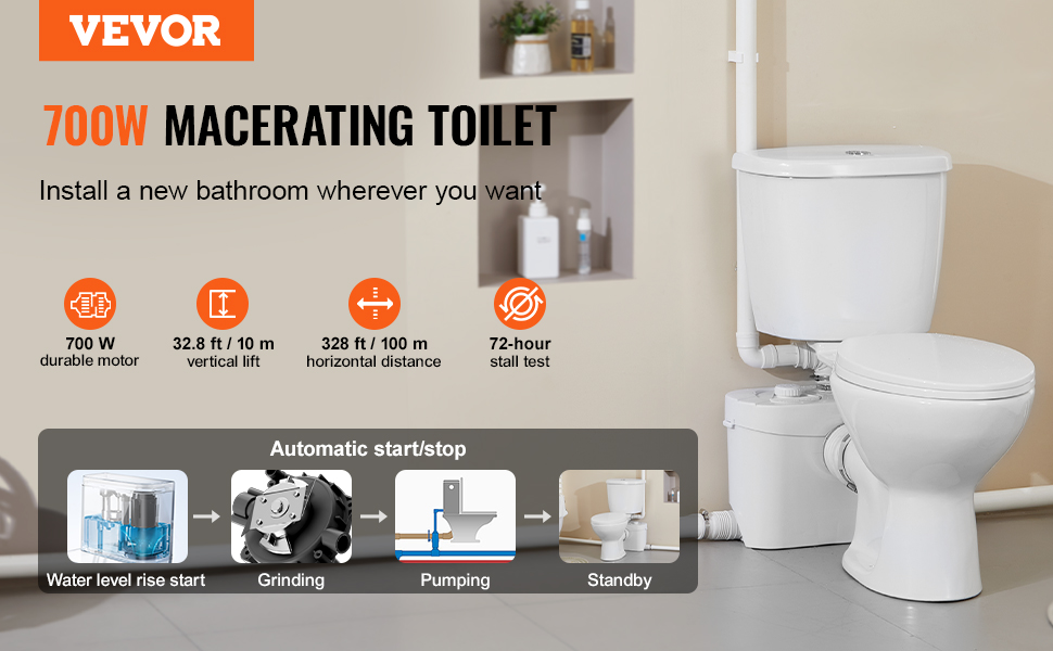 VEVOR Macerating Toilet System with 700W Pump Upflush Toilet For ...