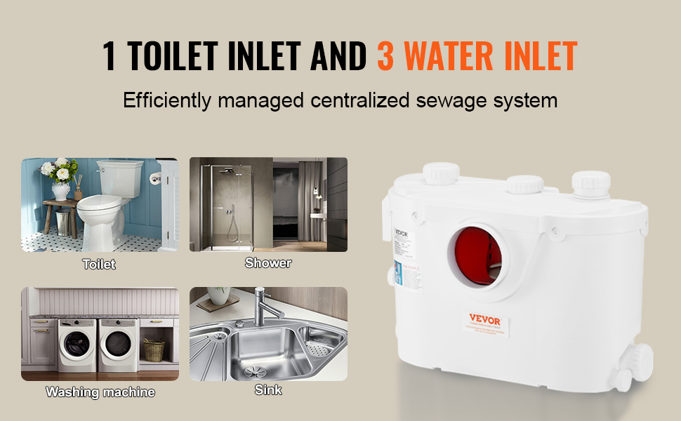 VEVOR Macerating Toilet System with 500W Pump Upflush Toilet For ...