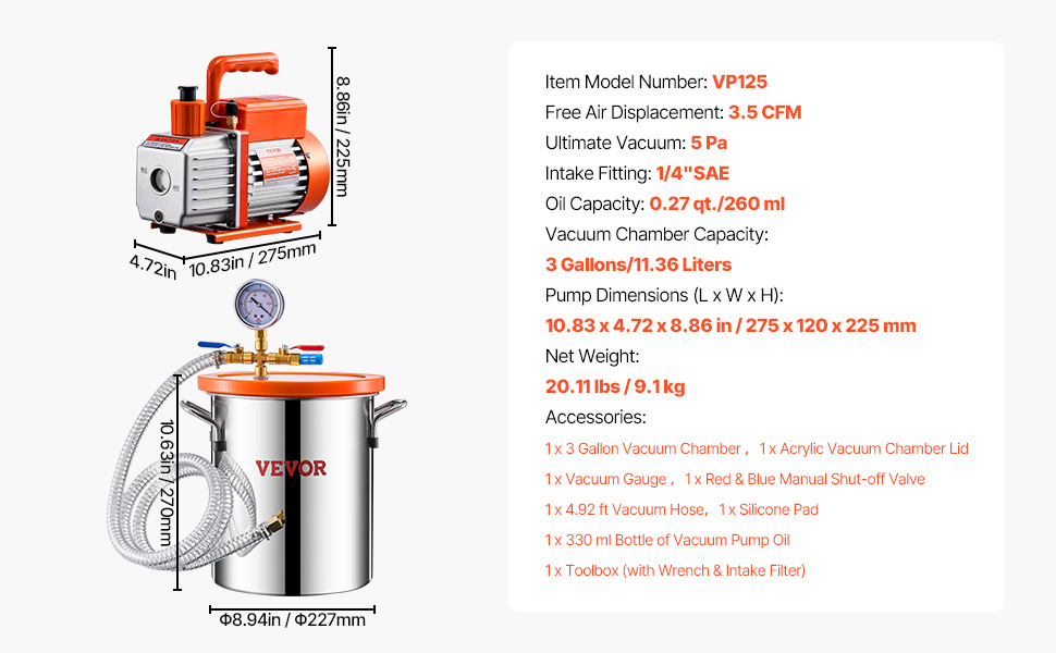 1.5 Gallon Vacuum Chamber 3.5CFM Single Stage Pump Degassing Chamber ...