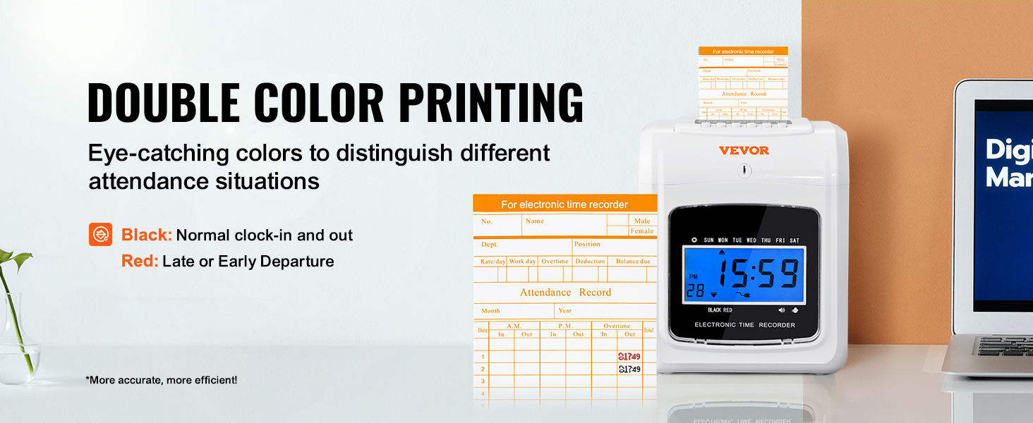 VEVOR Punch Time Clock, Time Tracker Machine for Employees of Small ...