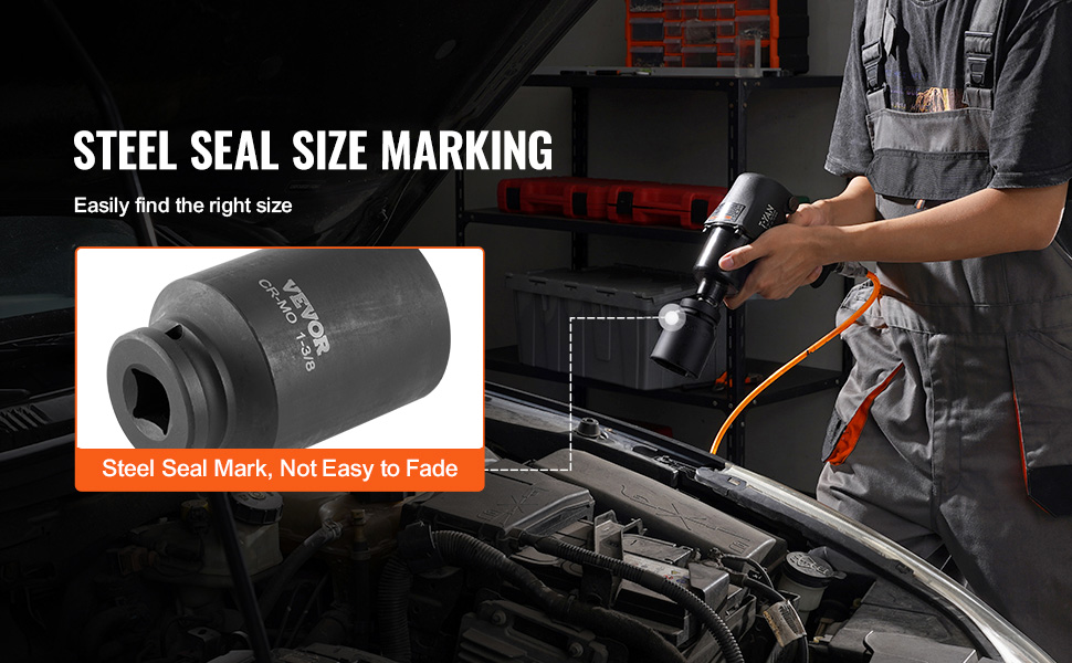 VEVOR Axle Nut Impact Socket Set 1/2" Drive Deep 12-Point 8PCS Metric ...