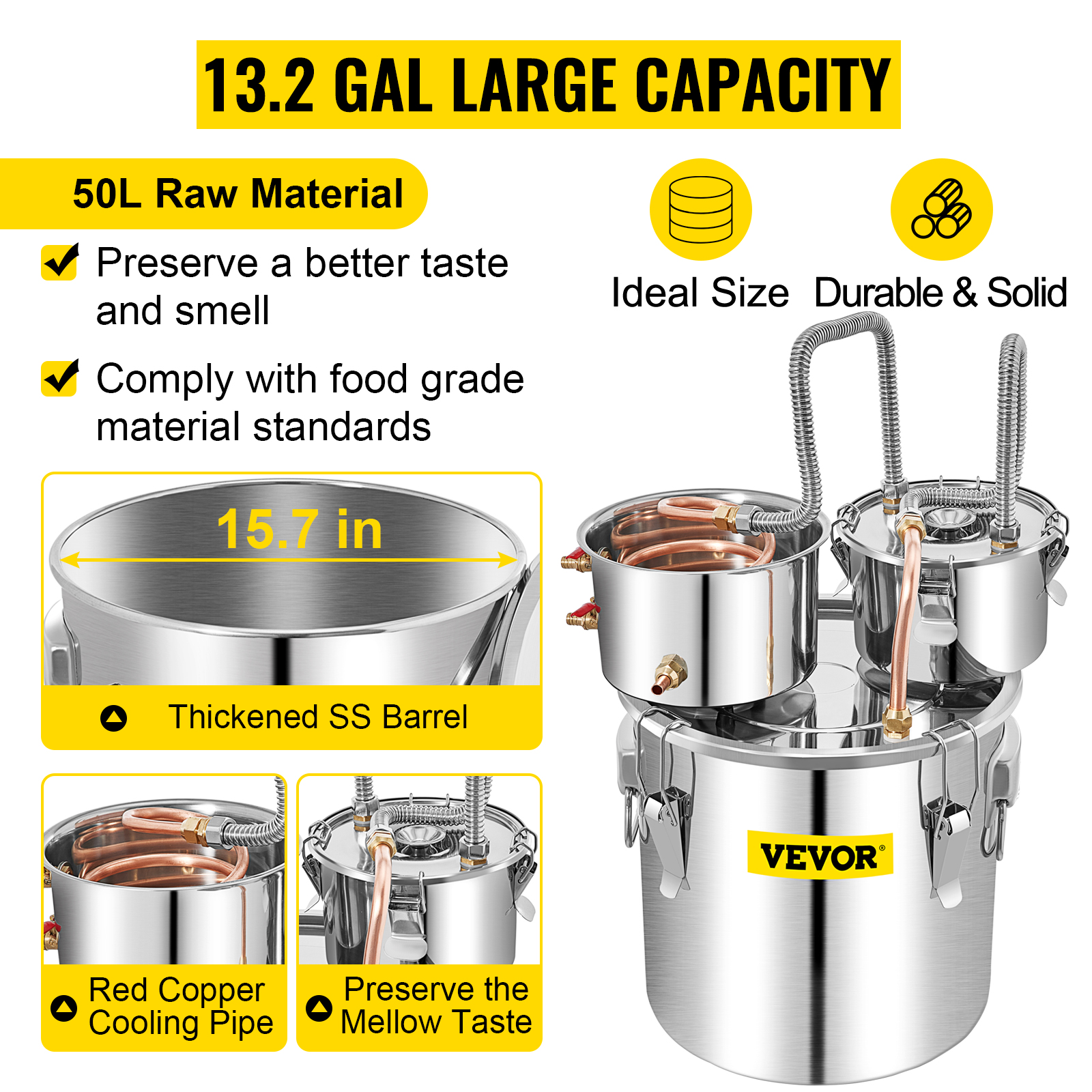 VEVOR Moonshine Still Water Alcohol Distiller 50L w/Thumper Keg & Water ...