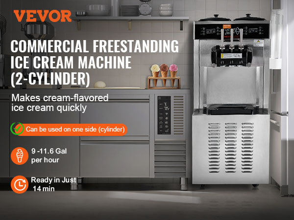 VEVOR Commercial Ice Cream Machine, 34-44 L/H Yield, 3400W 3-Flavor ...